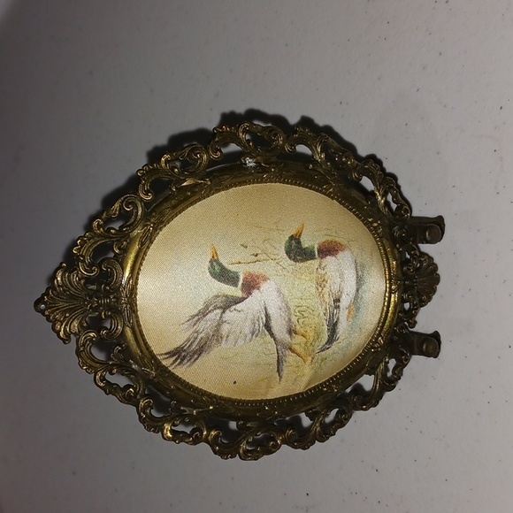 Accents | Vintage Framed Silk Duck Prints In Ornate Brass Frames Made ...